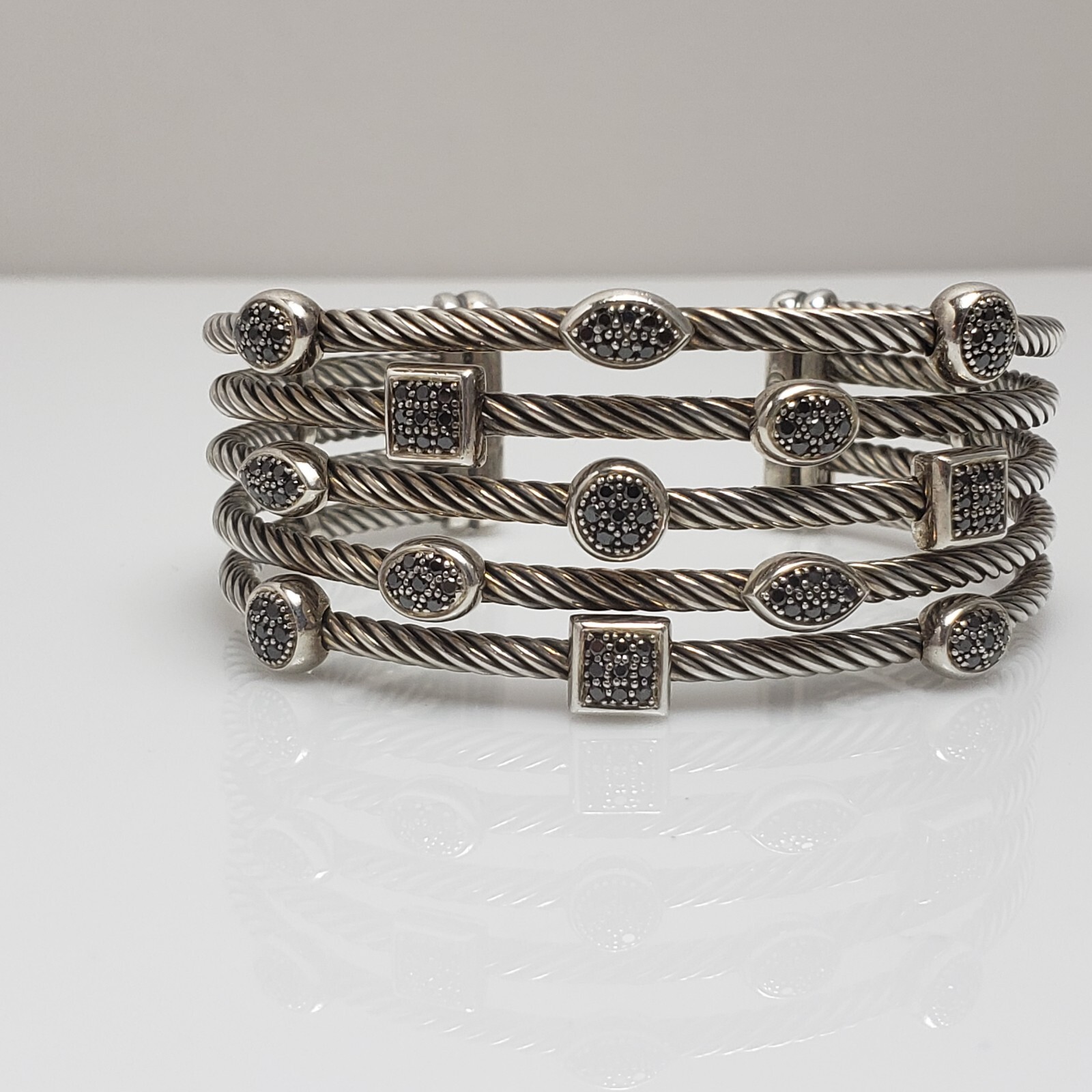 David Yurman Sterling Silver Black Diamond Confetti Five Row Cuff ...