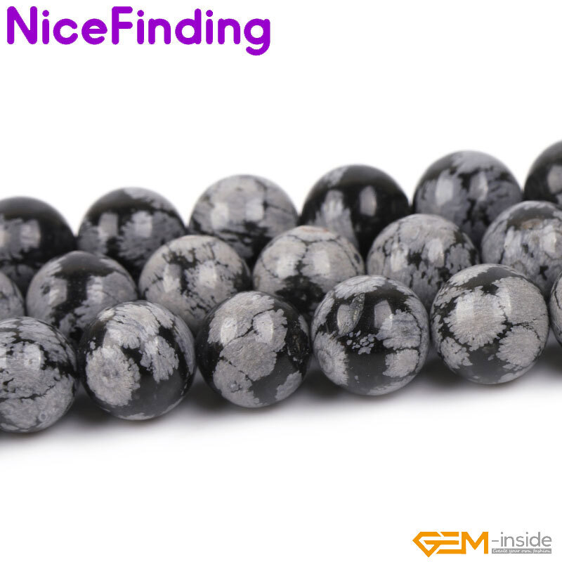 Natural Black Snowflake Obsidian Round Loose Gemstone Beads Jewelry ...