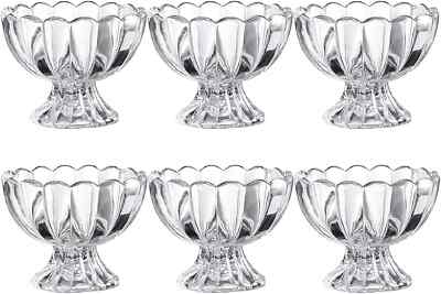 Set of 6 Glass Ice Cream Bowls Short Stemmed Sundae Dessert Mini Cups ...