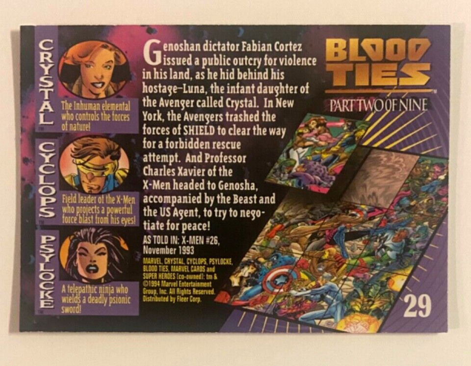 Fleer Marvel Trading Card # 29 Cyclops Psylocke Crystal 1994 Blood Ties ...