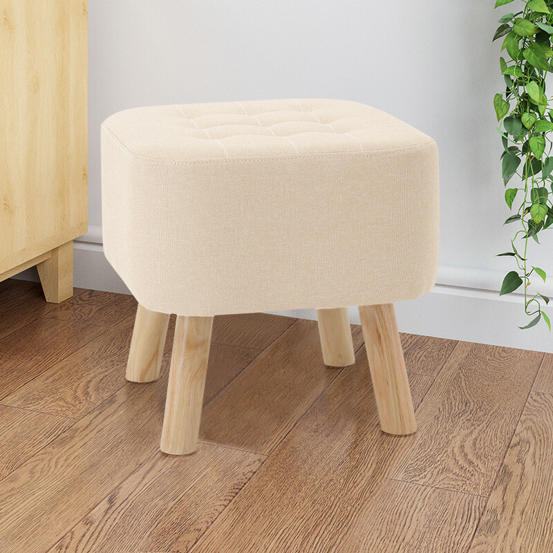 Linen Fabric Padded Large Footstool Footrest Square Pouffe Stool Solid ...