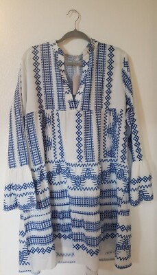 Blue & White Flowy Dress Geometric Zigzag Print Pattern XXL NEW | eBay