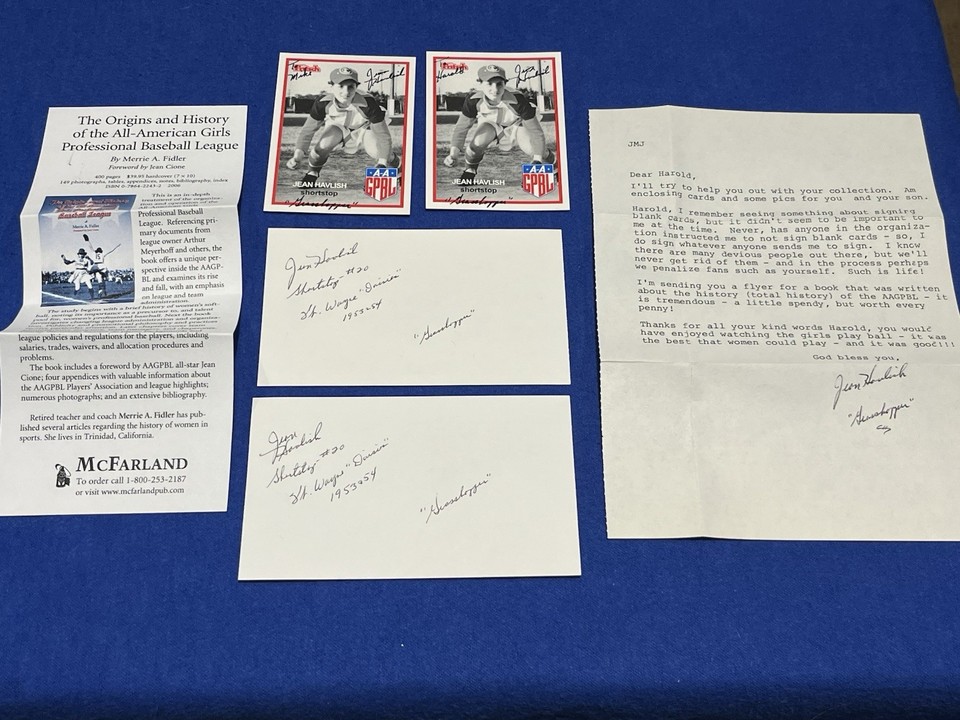 Vintage AAGPBL Signed Baseball Index Card Lot Jean Havlish Fort Wayne ...