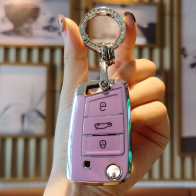TPU Car Remote Flip Key Fob Cover Case for VW Polo Golf Tiguan Purple ...