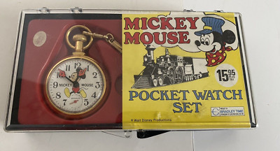 Vintage Mickey Mouse Pocket Watch with chain set in box - Pre own ...