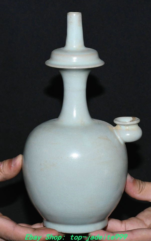 9" Collect Old Song Dynasty Ru Kiln Porcelain Inscription Wine Tea Pot ...