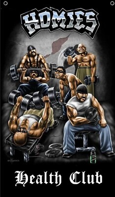 DGA HOMIES BANNERS HOMIES HEALTH CLUB 3" x 5" BRAND NEW BANNER GANGSTER ...