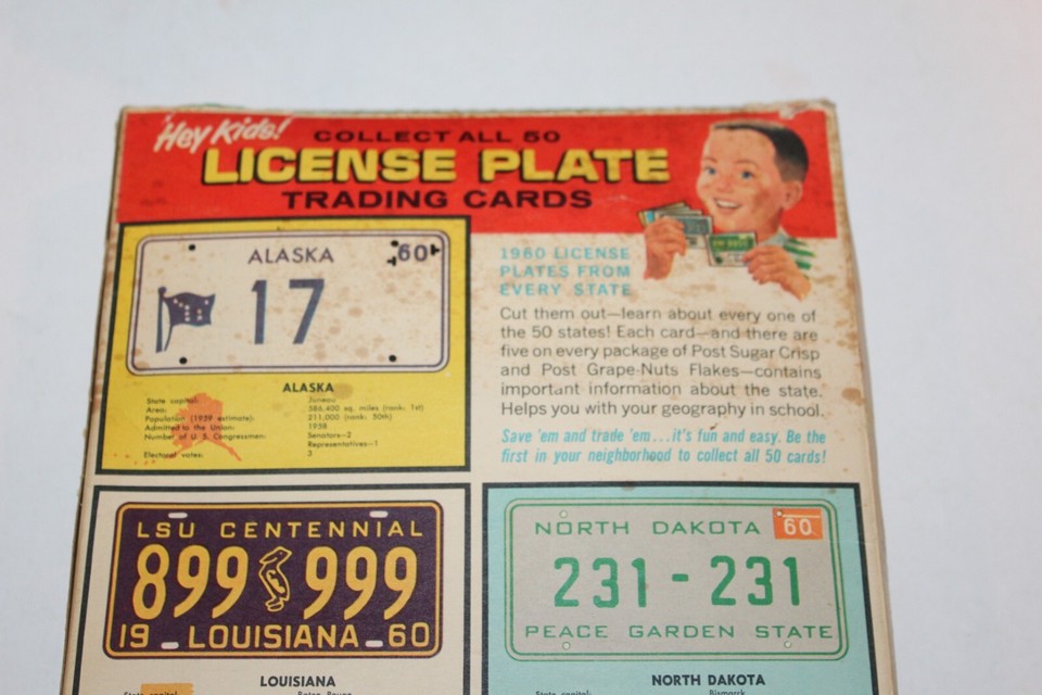 RARE 1950s Post Sugar Crisp Cereal Box Honey Bear License Plate Sticker ...