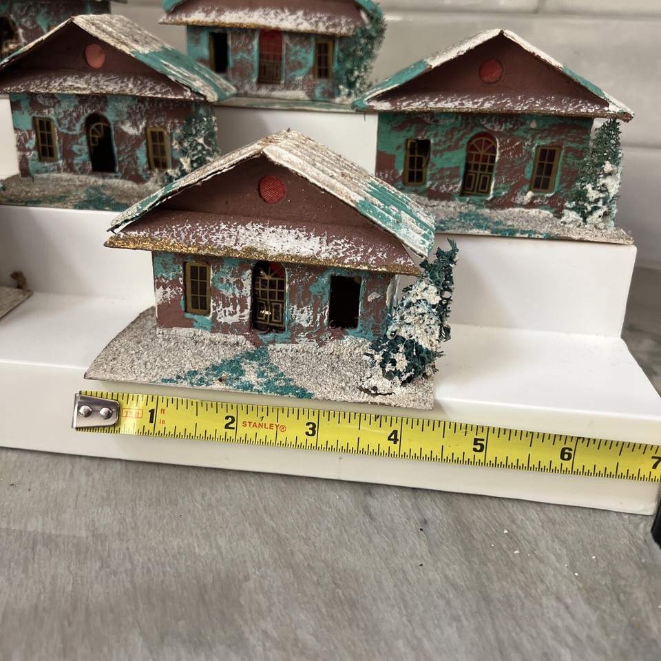 Vintage Christmas Putz Glitter Mica Cardboard Houses Set of 6 Village ...