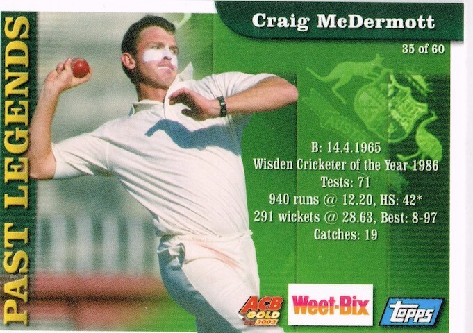 CRAIG MCDERMOTT/ M KAPSPROWITZ WEET-BIX CRICKET CARD | eBay Australia