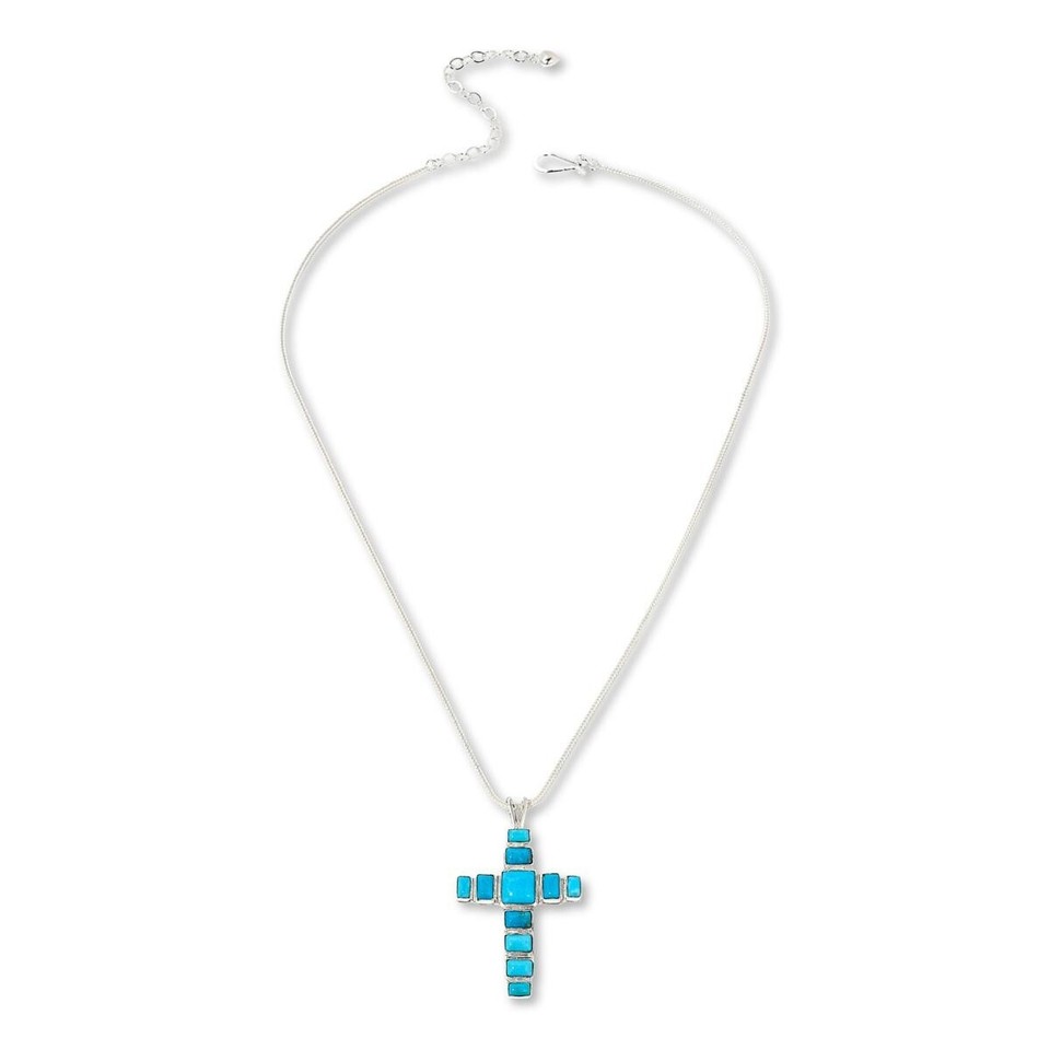 Jay King 925 Silver 18" PERUVIAN Turquoise Cross Pendant with Chain NWT ...