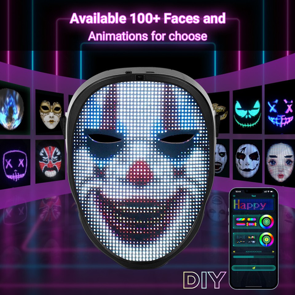Halloween Light Up LED Mask Masquerade Gesture Change Bluetooth ...