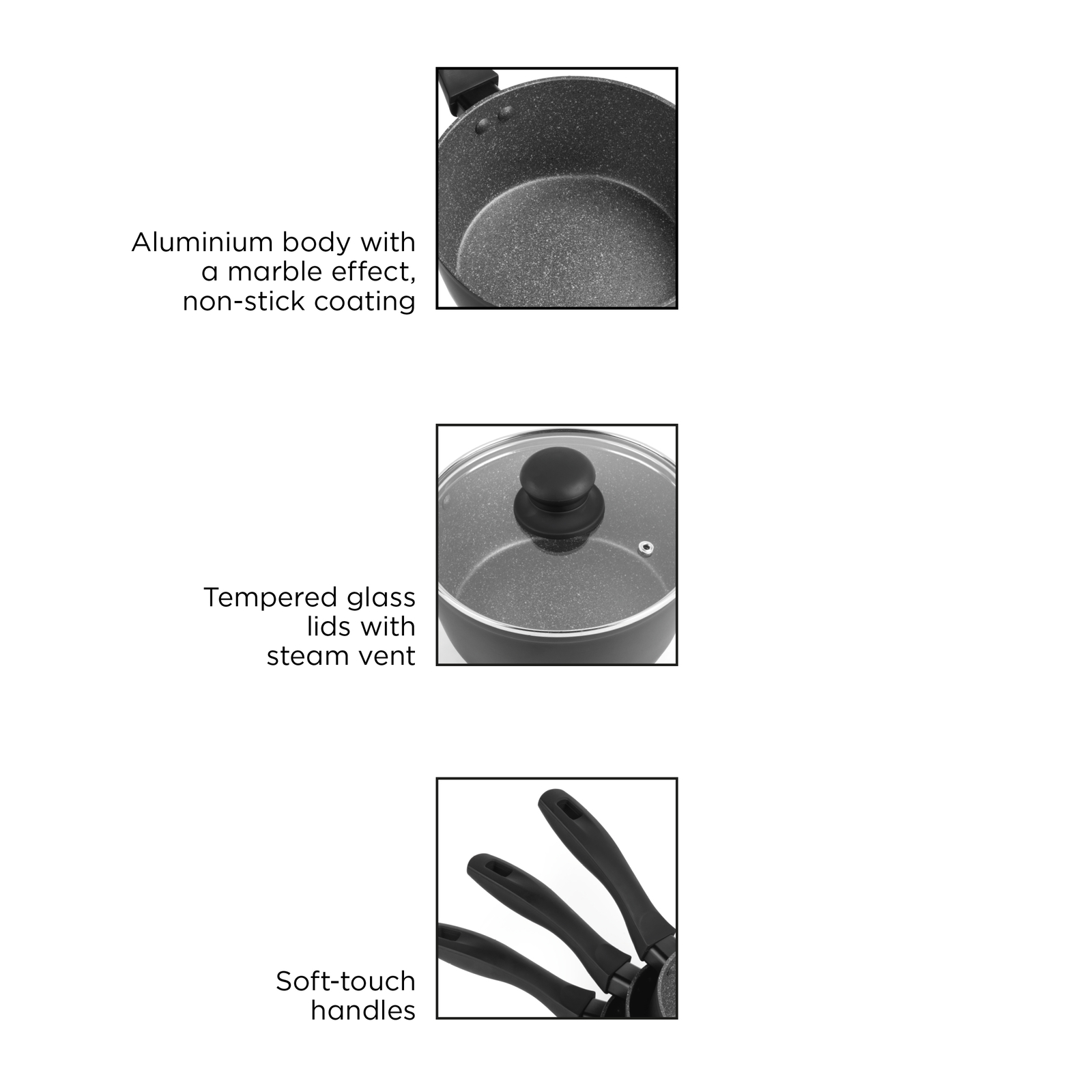 Russell Hobbs 5 Piece Pot and Pan Set 20/24 cm Frying Pans 16/18/20 cm ...