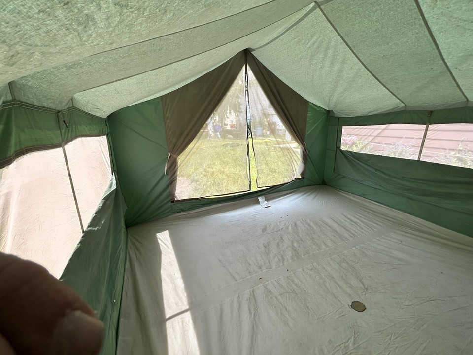 Vintage Diamond Camping Canvas Cabin Tent 11’ x 9’ heavy weight 7’ High ...