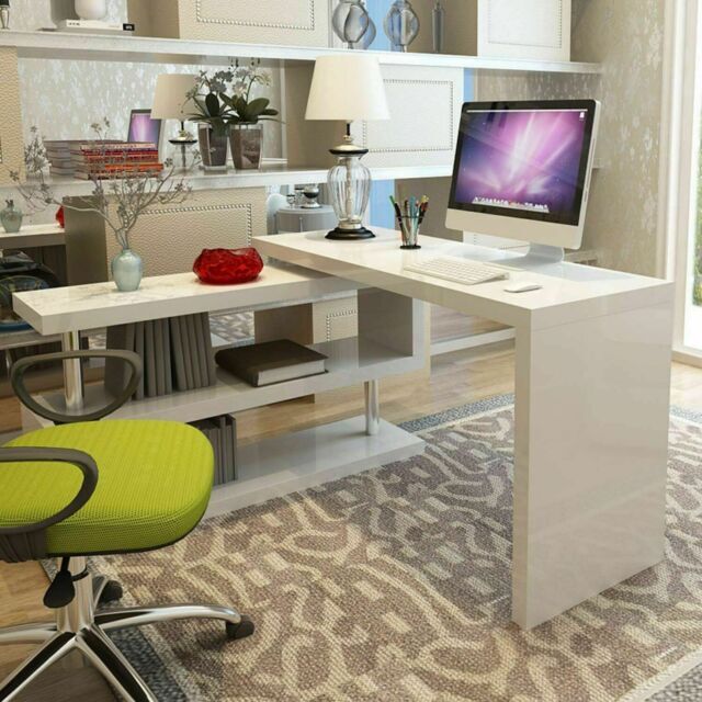 FurnitureboxUK L4101 Siena MDF Hardboard High Gloss Corner Desk - White ...