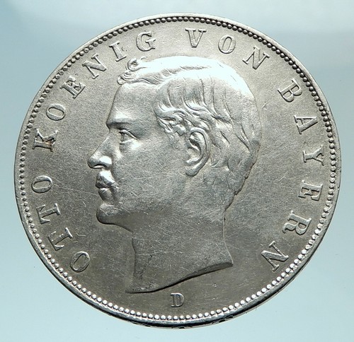 1911 D GERMANY German States BAVARIA King OTTO Silver 3 Mark Coin w ...