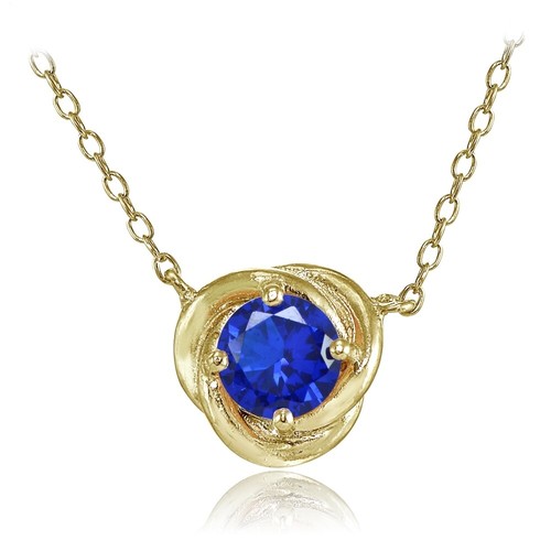Gold Tone over Silver Simulated Blue Sapphire Round Love Knot Pendant ...
