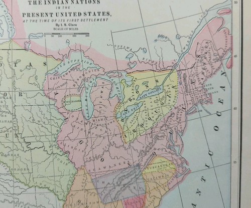 Vintage 1896 INDIAN NATIONS Map 14"x11" ~ Old Antique CHEROKEE CHOCTAW ...