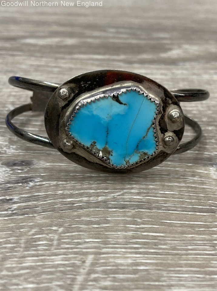 Unmarked Tests Sterling Silver Turquoise Color Stone Cuff Bracelet 5.25 ...