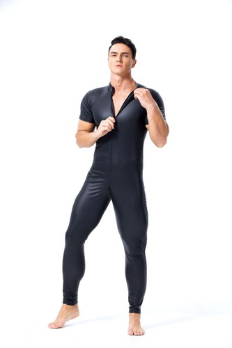 Men's Faux Leather Bodysuit Leotard Wrestling Singlet Jumpsuit ...
