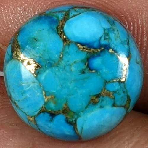 Natural Sky Blue Copper Turquoise Round Cab Loose Gemstone 08.70Cts 14x ...