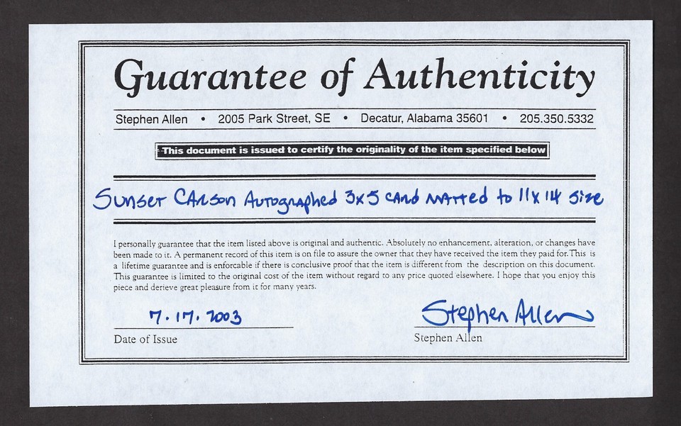 Cowboy Sunset Carson 11x14 inch matted photo & autograph. NM/MT. COA ...