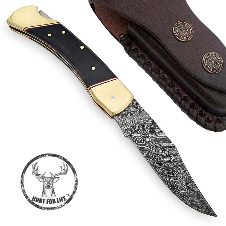 Lockback Folding Knife 9" Steel Blade Black Pocket Knife for Hunting ...