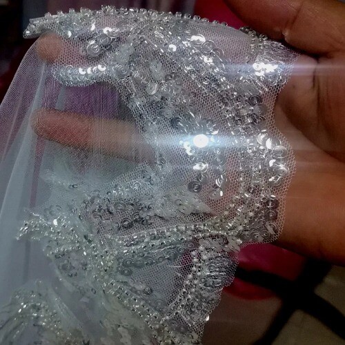 Sequin Lace Silver Edge Veil Bride 1.5 Meters Wide Wedding Accessories ...