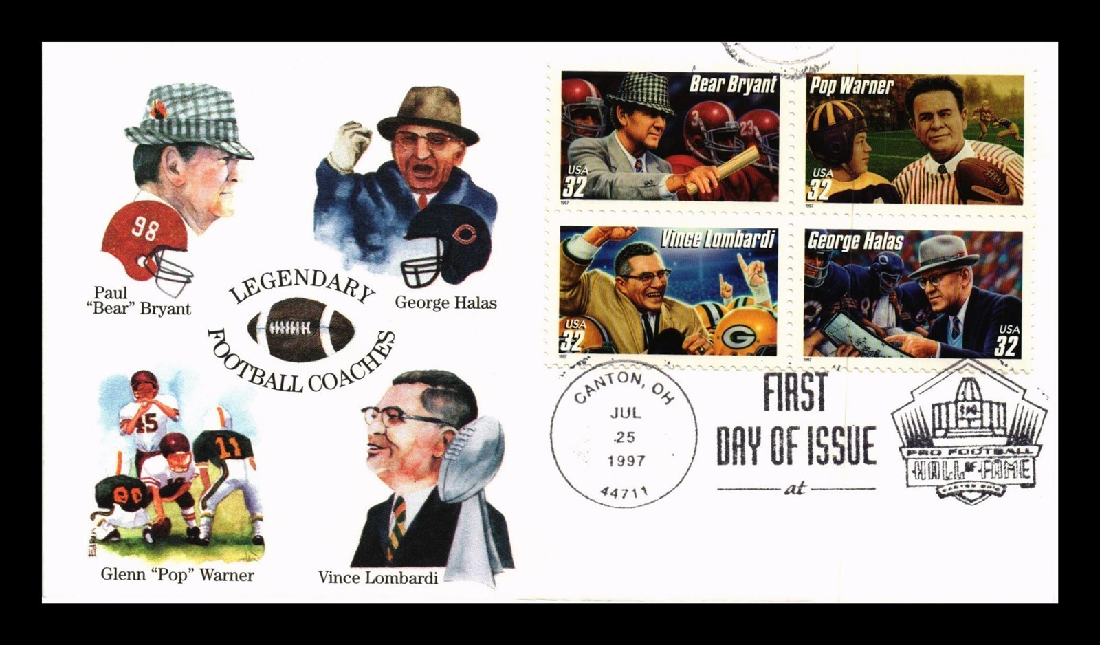 DR JIM STAMPS US COVER LEGENDARY FOOTBALL COACHES FDC SETENANT EDKEN ...