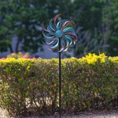 Metal Wind Spinner Outdoor Yard Art Kinetic Pinwheel Garden Decor Stake ...
