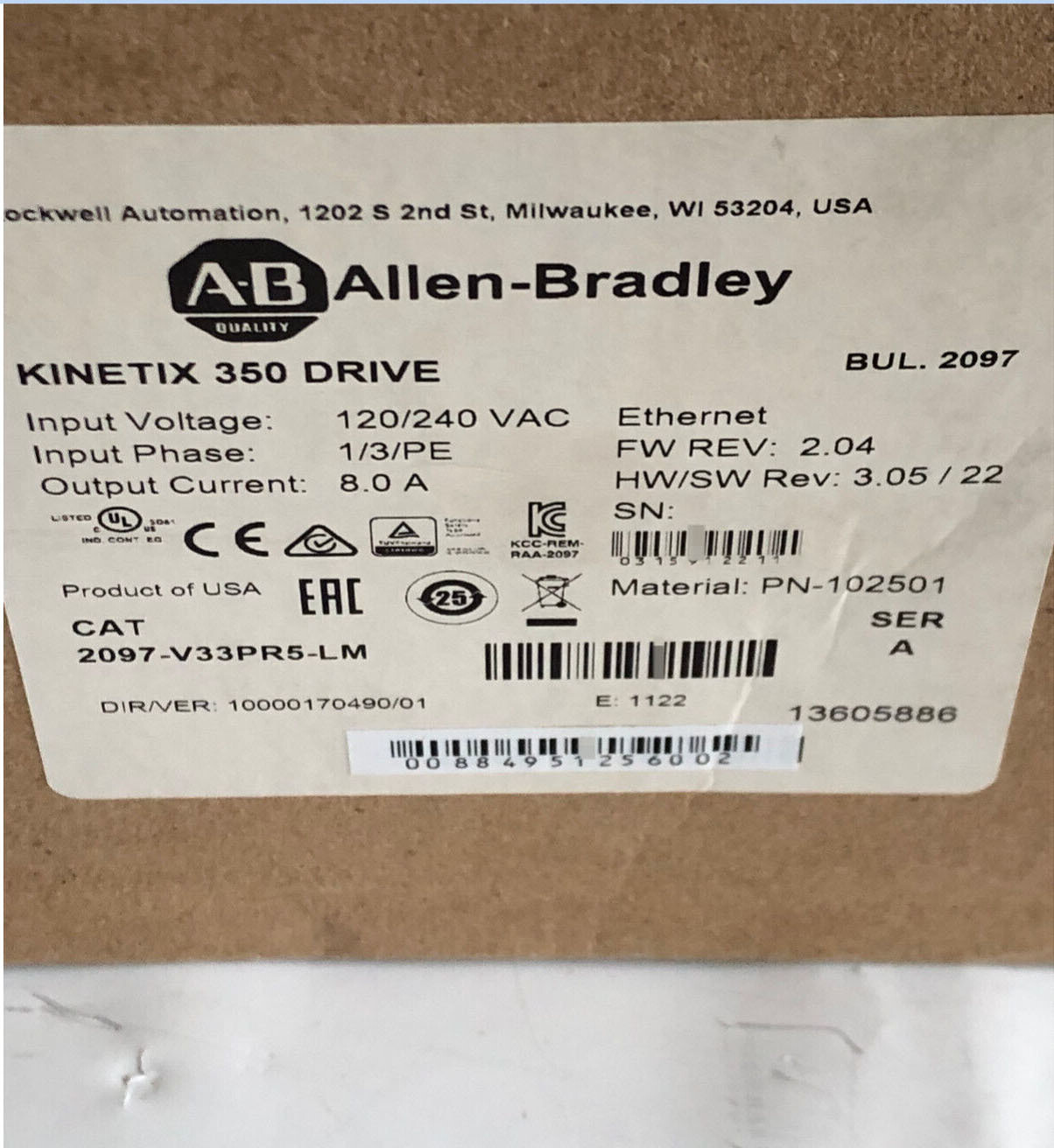 ALLEN BRADLEY 2097-V33PR5-LM Kinetix 350 2.0kW Servo Drive Brand New ...