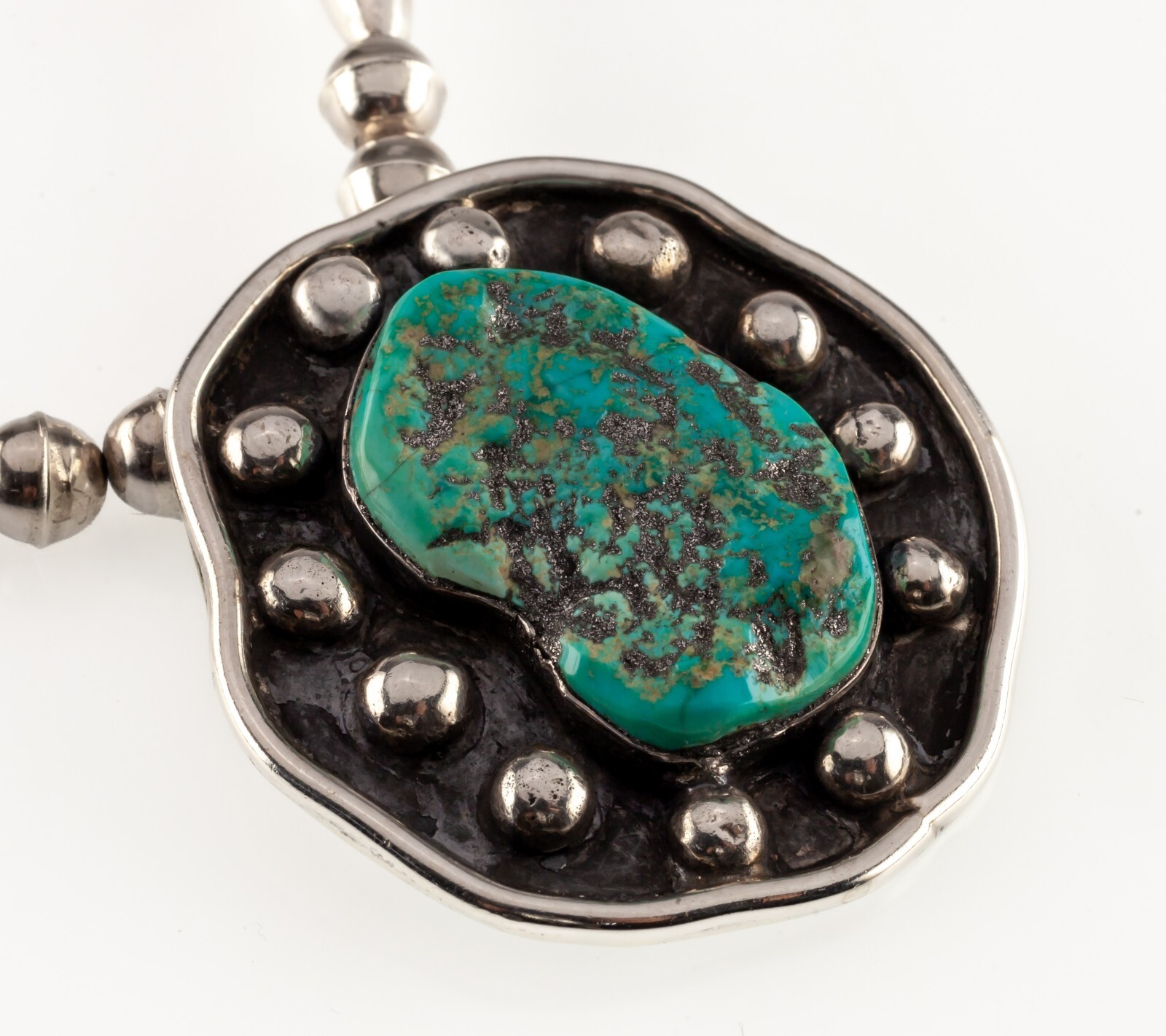 Sterling Silver Tumbled Turquoise Handmade Pendant w/… - Gem