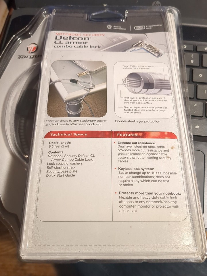TARGUS Computer Defcon CL ULTRA MAX Combo Cable Lock, Notebook Security ...