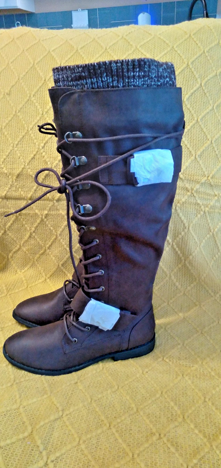 New JustFab Women's Brown Lace Up Sock Top Boots 6.5 | eBay