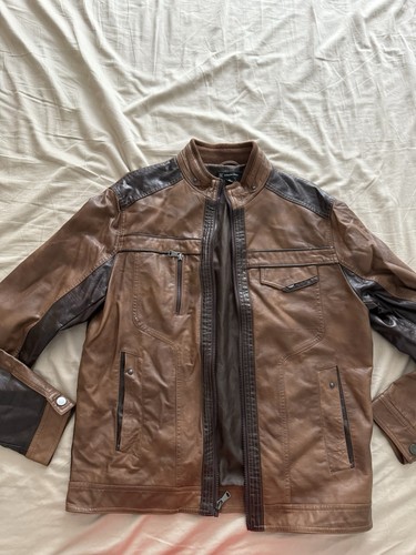 INC International Concepts Jacket Brown Faux Leather Lined Pockets | eBay