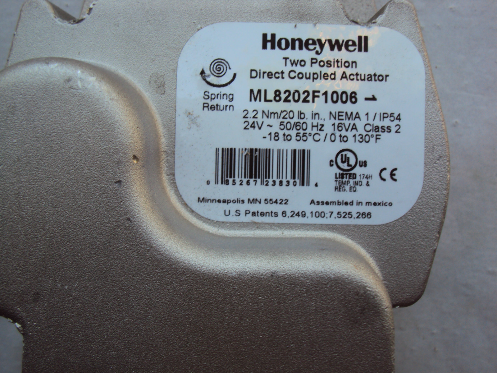 Honeywell ML8202F1006 Two Position 24V Direct Coupled Actuator for sale ...