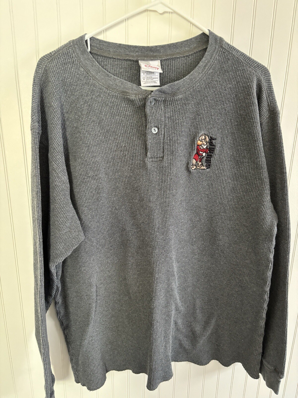 Disney grumpy gray waffle knit thermal henley top - Gem