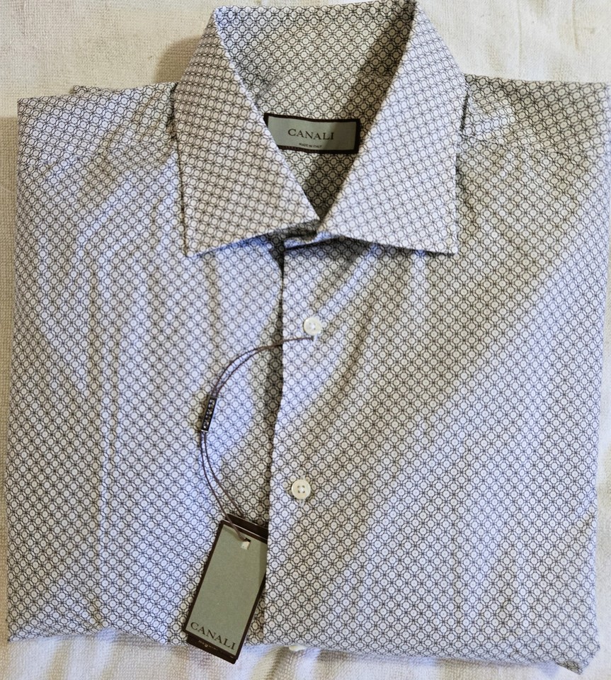NWT Canali Geometric print Dress Shirt US16/41 EU Made in Italy NWT ...