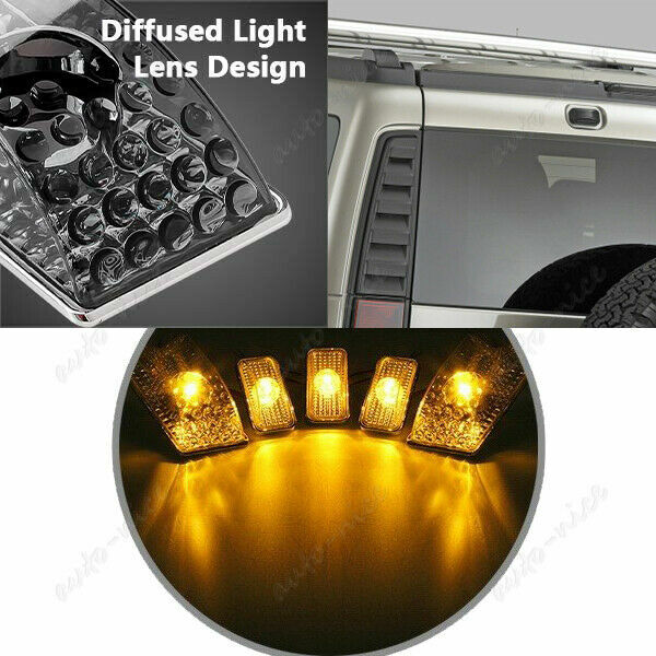 5x Smoke Roof marker light W/ Amber Bulbs LED for Hummer H2 Truck SUV ...