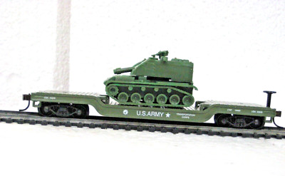 HO 40' US ARMY CTR DEPRESSED METAL FLAT CAR W/ T-98 U.S.A. TANK #982204 ...