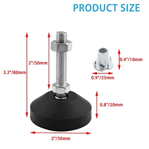 4 Pcs M10 Leveling Feet with T-Nut Anti Skid Threaded Rubber Feet ...