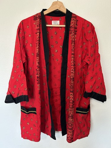 Vtg 60s Weldon Kabuki ROBE Sleepwear Lounge Kimono Red Jacket Size M No ...