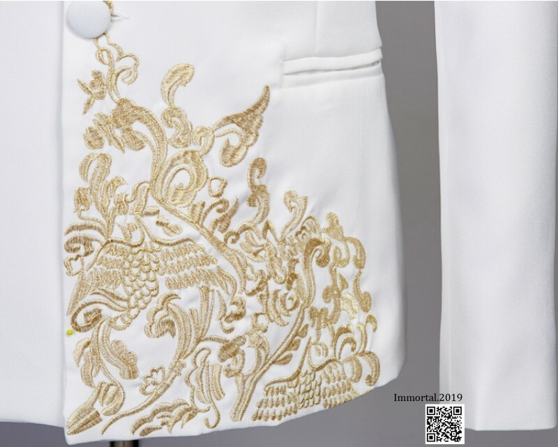 Men's Tuxedo Chinese Tunic Suit Stand Collar 2pcs Slim Fit Embroidery ...