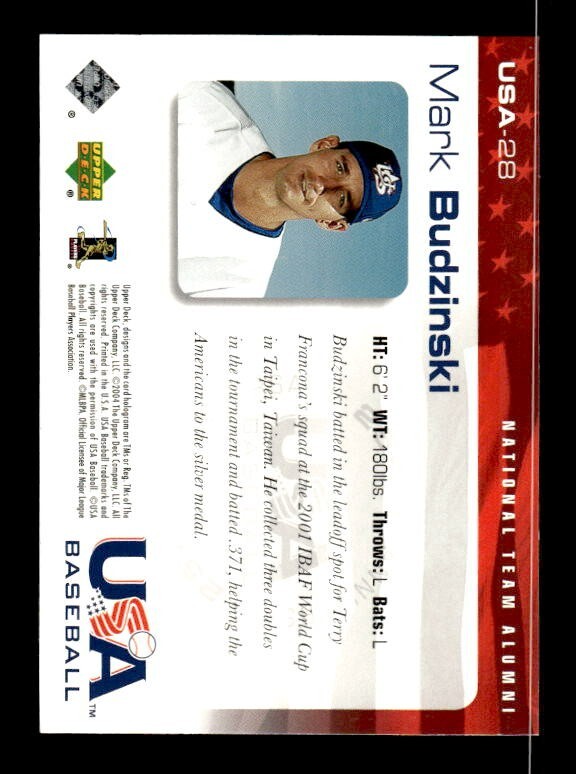 MARK BUDZINSKI SIGNED 2004 USA BASEBALL 25TH ANNIVERSARY #28 ON-CARD ...