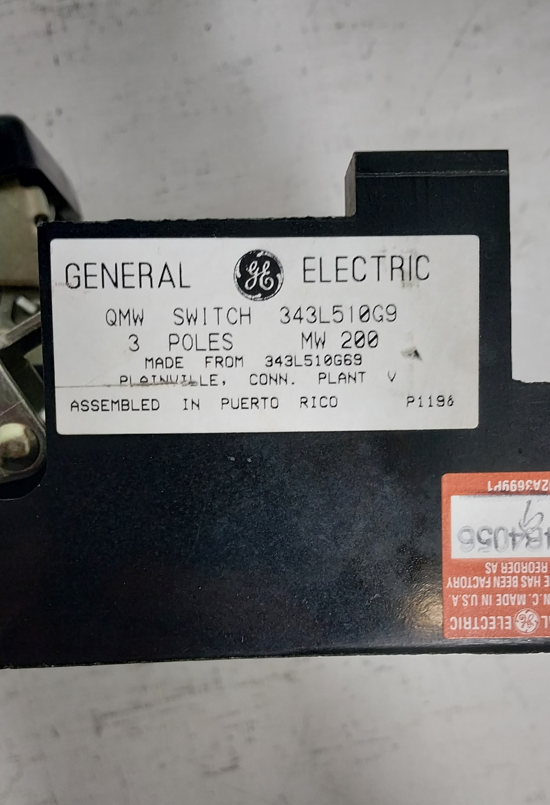 General Electric QMW Switch MW 200 600V Fusible 3 Pole 343L510G9 | eBay