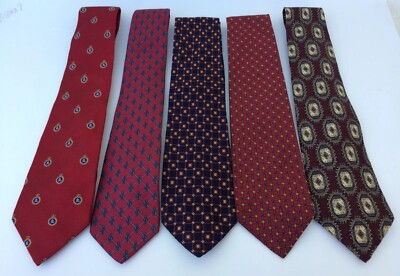 Lot of 5 Robert Talbott,Polo,Allea,Saks Mens Silk Ties Geometric Red ...