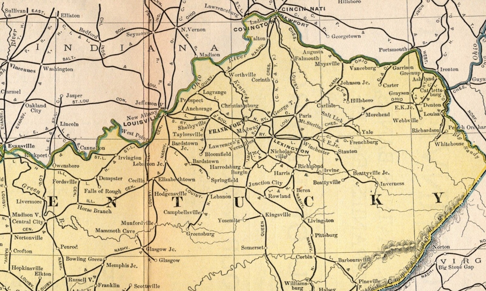 1900 Antique Kentucky & Tennessee Railroad Map Vintage Railway Map 1079 ...