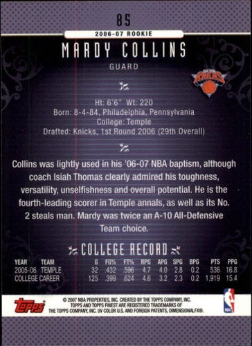 2006-07 Finest #85 Mardy Collins RC - NM-MT | eBay