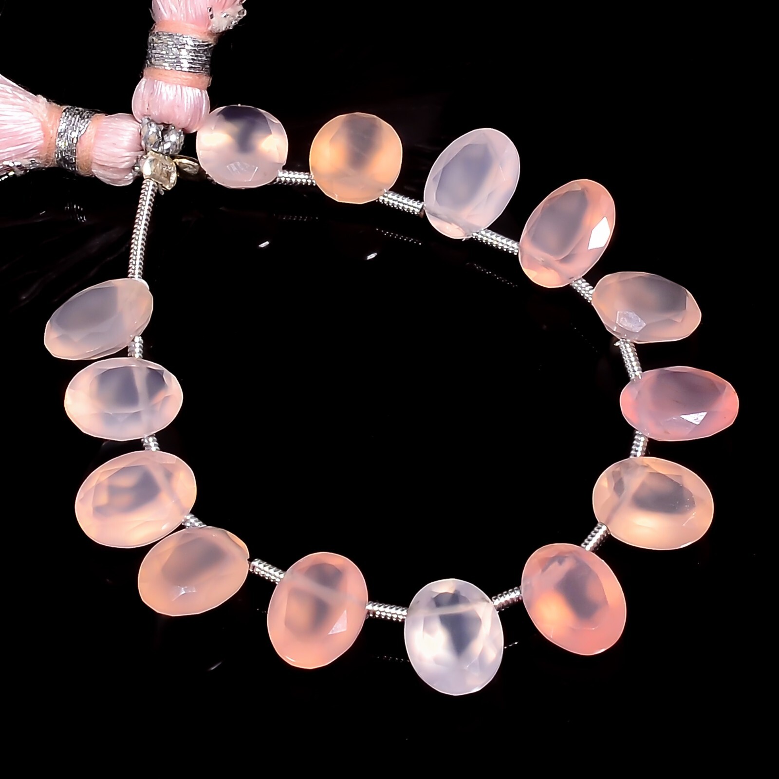 Natural Pink Chalcedony Gemstone Oval Cut Stone Beads 9X7X4 mm Strand 4 ...