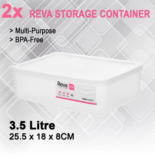 2x 3.5L Reva Lidded Storage Containers Plastic Box Organiser Kitchen ...
